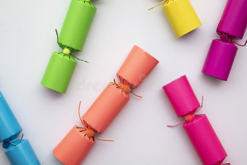 Bright Colourful Christmas Crackers on a Plain Background Stock Photo ...