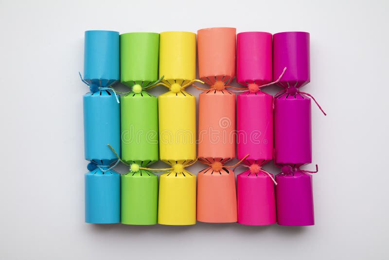 Bright Colourful Christmas Crackers on a Plain Background Stock Photo ...