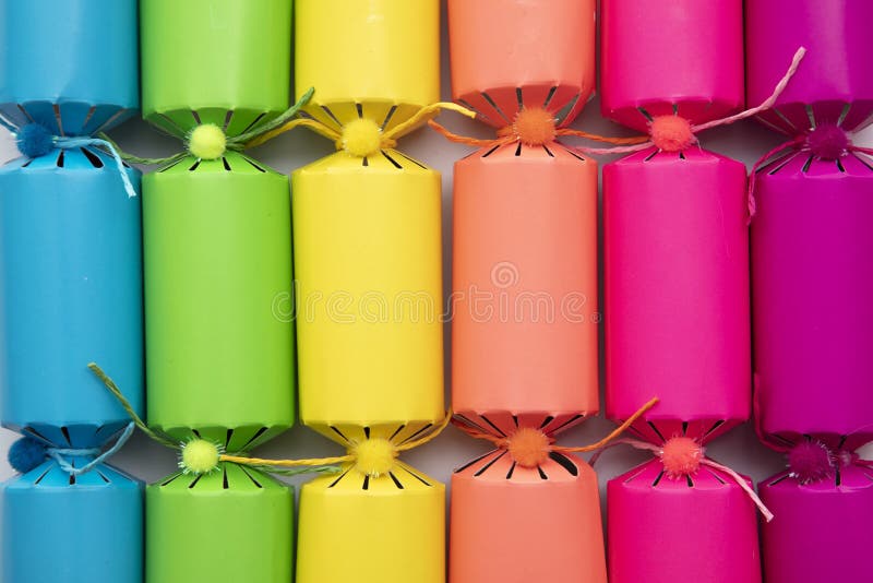 Bright Colourful Christmas Crackers on a Plain Background Stock Image ...