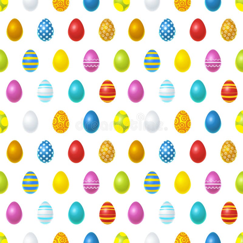Bright Colourful Easter Eggs on White, Seamless Pattern Stock ...