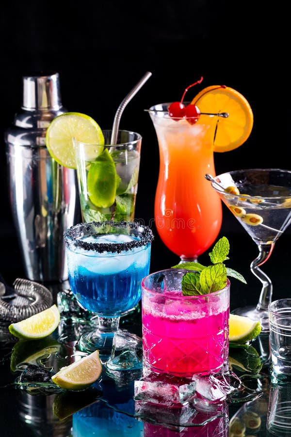 Bright Colourful Glowing Cocktails, Against a Black Background. Stock ...