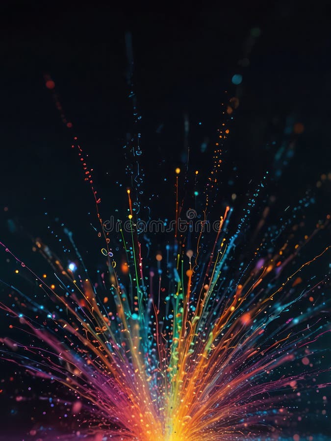 Bright and Colourful Particles Fly through the Dark Space. Stock Image ...
