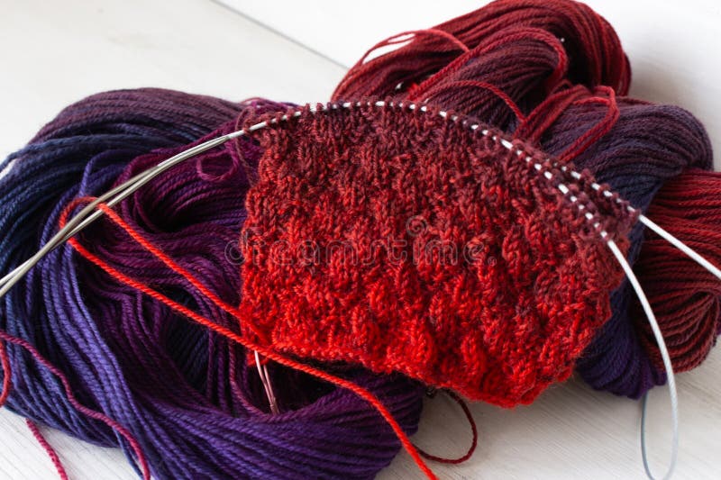 Bright Colourful Yarn Ball with Knitted Crochet and Needles. Bright ...