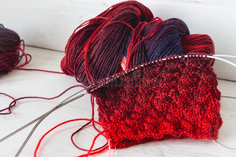 Bright Colourful Yarn Ball with Knitted Crochet and Needles. Bright ...