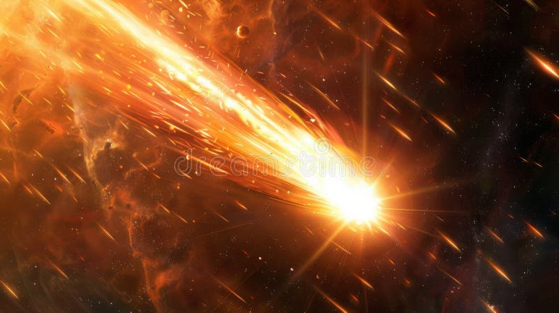Bright Comet Close Up in Outer Space with Chaotic Elements. Concept of ...
