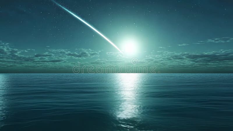 Bright Comet Falling on the Ocean at Night Stock Footage - Video of ...