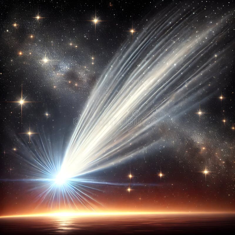 Bright Comet Flying Over Planet Surface in Outer Space Stock ...