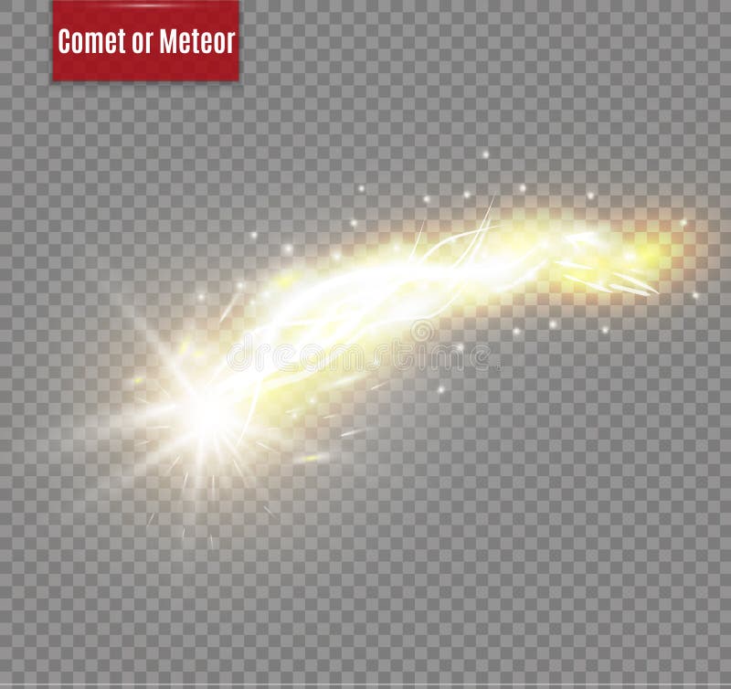 A Bright Comet with Large Dust. Falling Star. Glow Light Effect. Golden ...