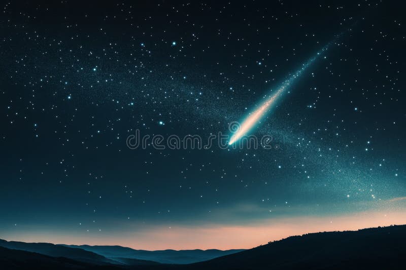 Bright Comet Streaking Across a Star Filled Night Sky in a Cosmic ...