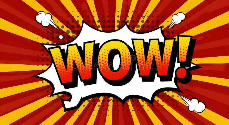 Bright Comic Book Style Graphic Featuring the Word Wow with Bold Colors ...