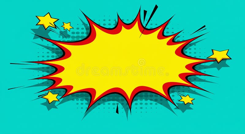 Bright Comic-style Explosion Graphic on a Turquoise Background. Central ...