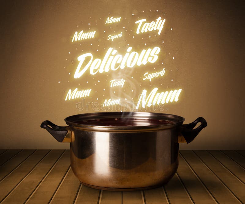 Bright Comments Above Cooking Pot Stock Photo - Image of kitchenware ...