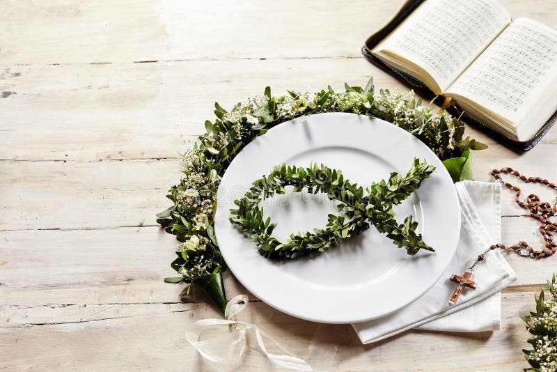 Bright Communion Place Setting with Copy Space. Stock Photo - Image of ...