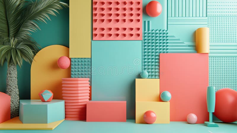 A Bright Composition of Geometric Shapes Arranged in an Aesthetically ...