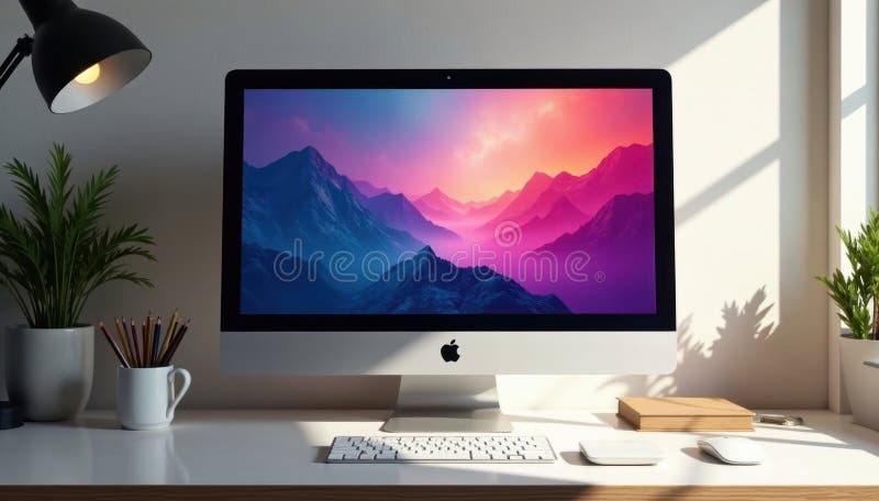 Bright Computer Screen Minimalist Desk Setup Productivity Technology ...