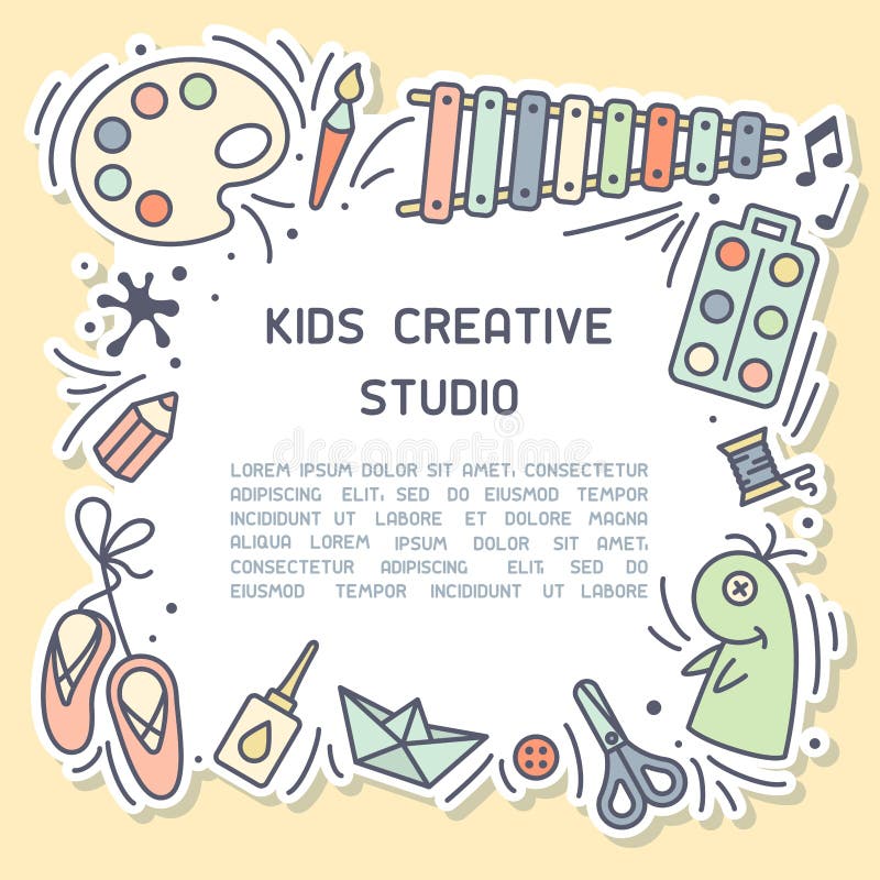 Bright Concept of Kids Creative Studio Info Card with Sample Text Stock ...