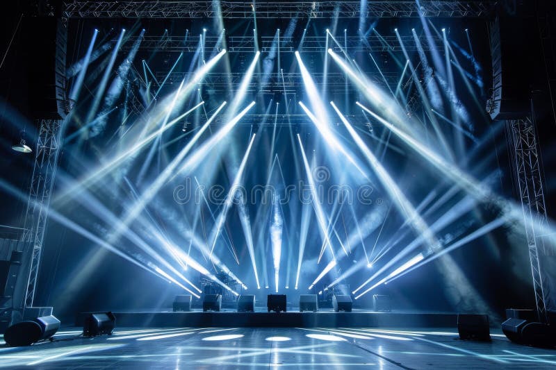 Bright Concert Stage with White Beams of Light Stock Image - Image of ...