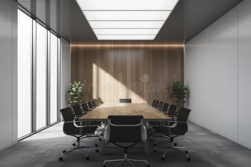 Bright Conference Room with Wooden Panels and a Large Table. Stock ...