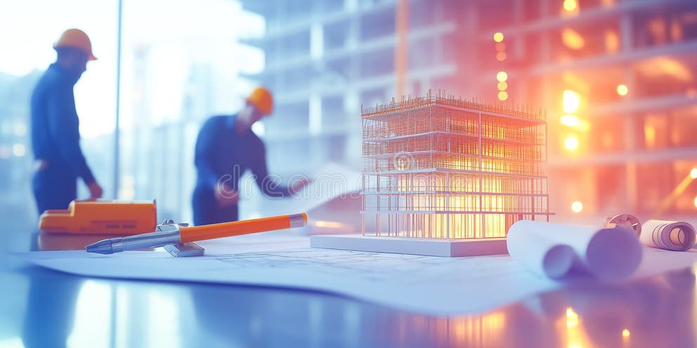 Bright Construction Site Scene with Engineers Collaboratively Planning ...