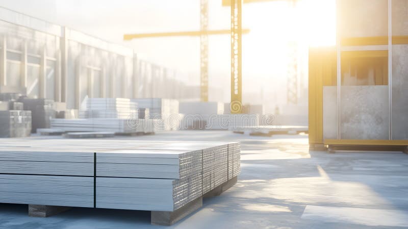 Bright Construction Site with Stacked Materials Stock Illustration ...