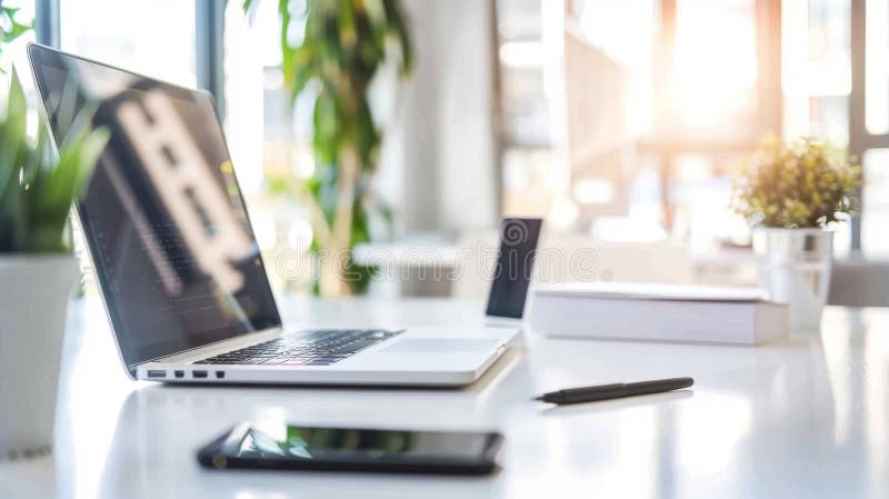 The Modern Office Desk Setup. AI Generated Stock Image - Image of ...