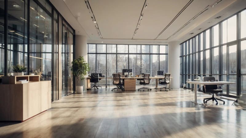 Bright Contemporary Office Interior, with Panoramic Windows and ...
