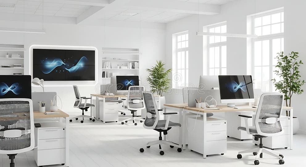 Contemporary Open Plan Office Interior Stock Illustrations – 9,202 ...