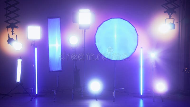 Bright Continuous Lights Setup on Professional Film Set. Backstage ...
