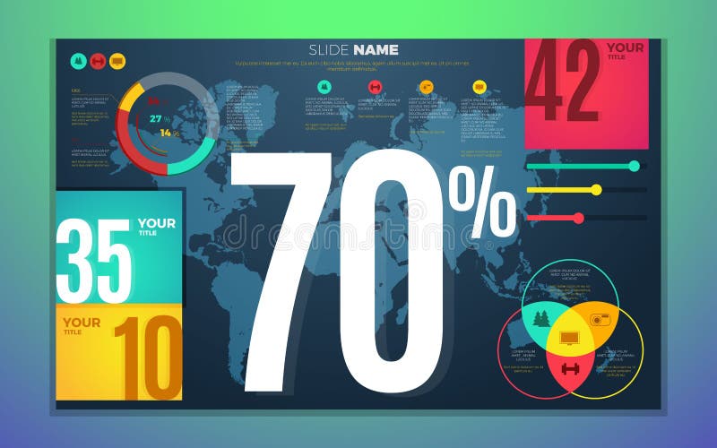 Bright Contrast Colors Infographic Set with Charts, Map, Boxes and ...