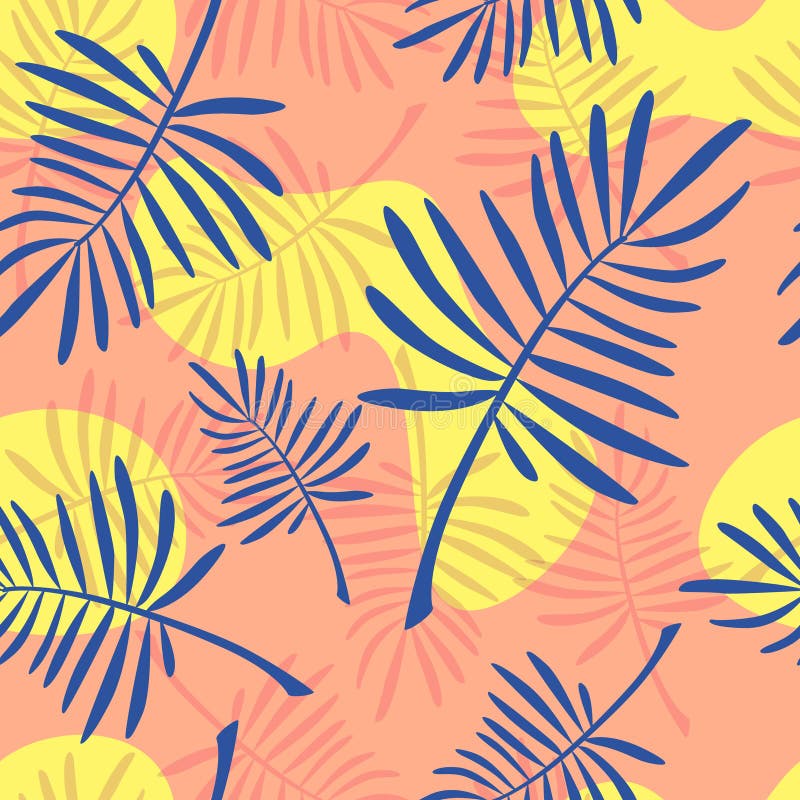 Bright Coral and Blue Fern Seamless Pattern. Tropical Vector ...