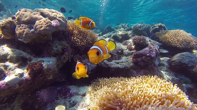 Bright Coral Reefs with Colorful Fish Swimming. Stock Image - Image of ...
