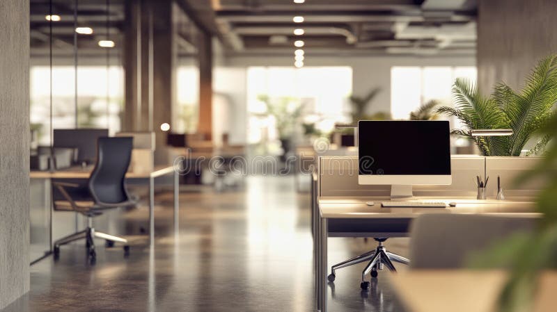 Bright Corporate Office with Modern Desks and Computers in an Open-plan ...