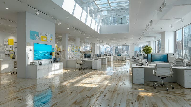 Bright Corporate Workspace with Creative Wall Displays Stock Image ...