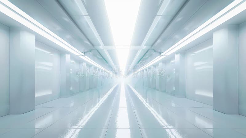 Bright Corridor with Glowing Lights in a White Room Stock Illustration ...