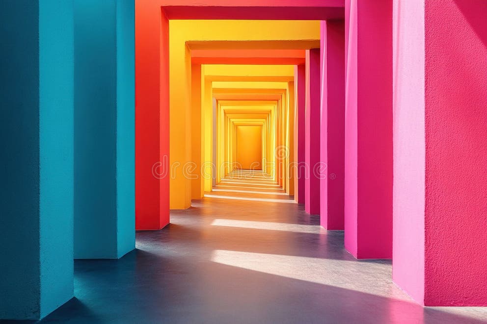 Bright Corridor of Multi-colored Arches. Colored Interior Model ...