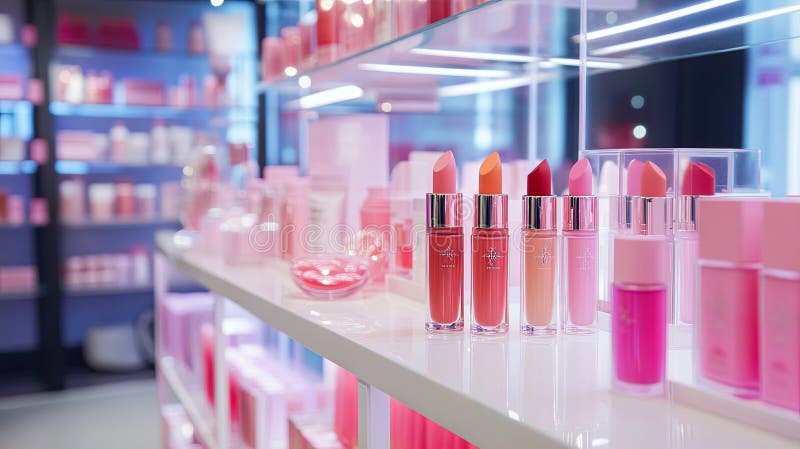 A Bright Cosmetics Counter Featuring Premium Lipsticks and Glosses ...