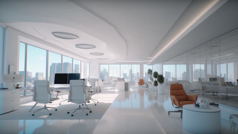 Bright Coworking Office Interior in Modern Office Building Stock ...