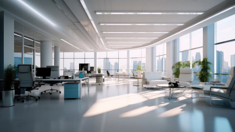 Bright Coworking Office Interior in Modern Office Building Stock ...