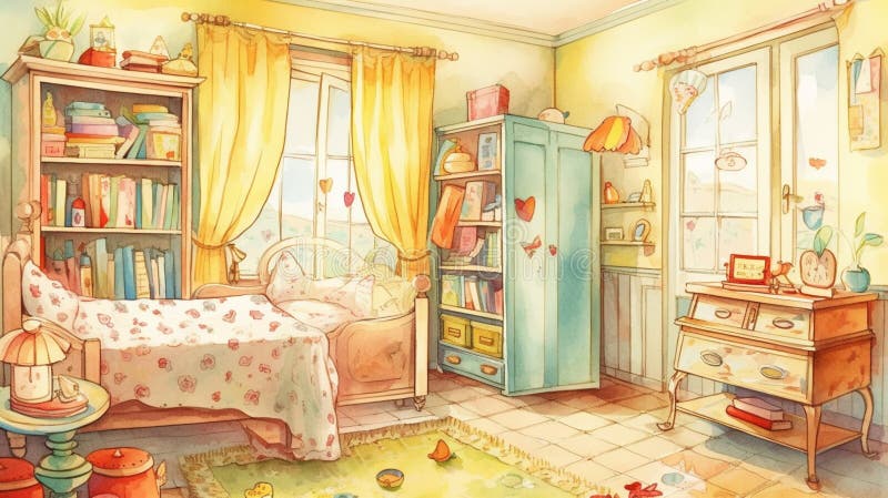 Bright and Cozy Drawing Interior. Kids Room Design Created with ...