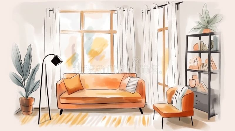 Bright and Cozy Drawing Interior. Living Room Design Created with ...