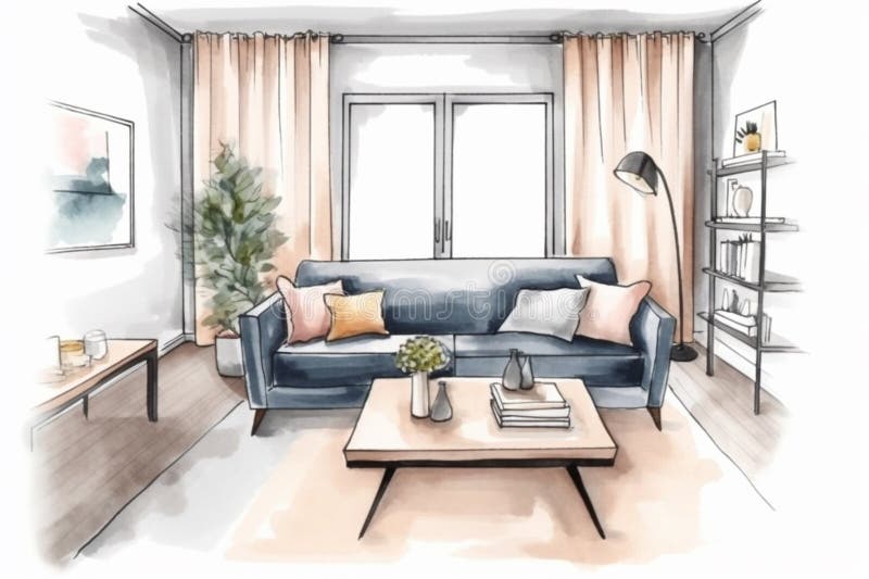 Bright and Cozy Drawing Interior. Living Room Design Created with ...