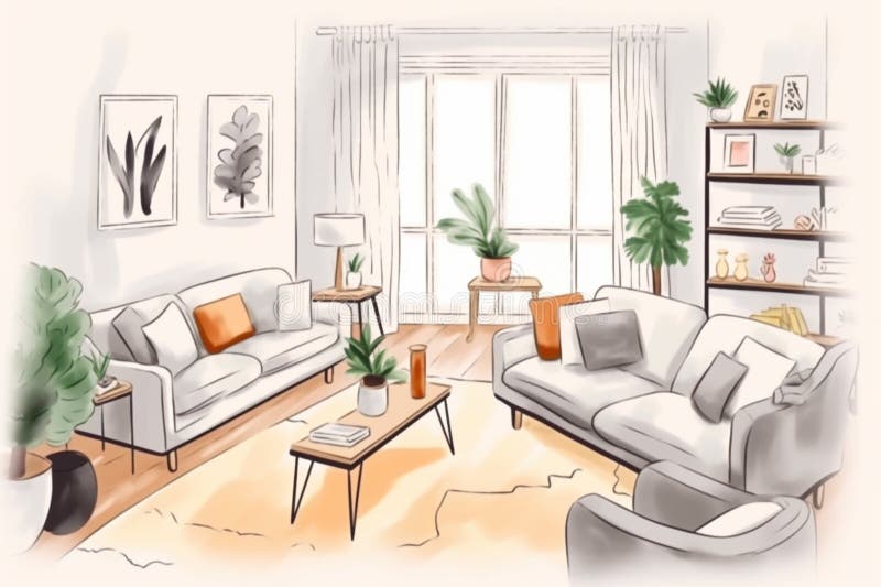 Bright and Cozy Drawing Interior. Living Room Design Created with ...