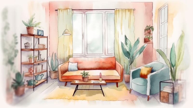 Bright and Cozy Drawing Interior. Living Room Design Created with ...