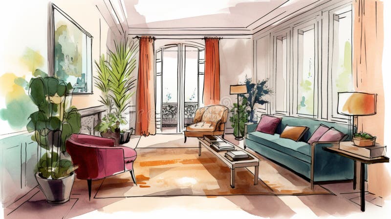Bright and Cozy Drawing Interior. Living Room Design Created with ...