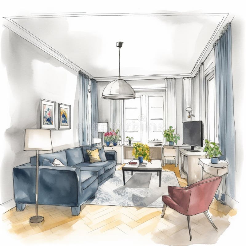 Bright and Cozy Drawing Interior. Living Room Design Created with ...