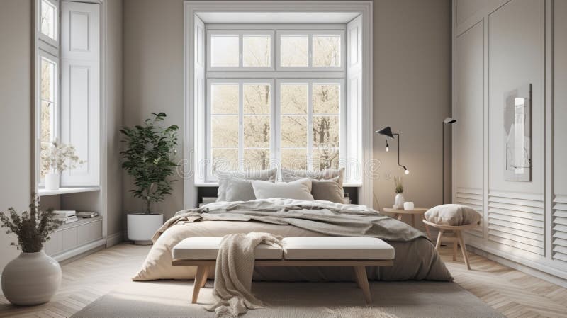 Bright and Cozy Modern Bedroom with Dressing Room, Large Window and ...