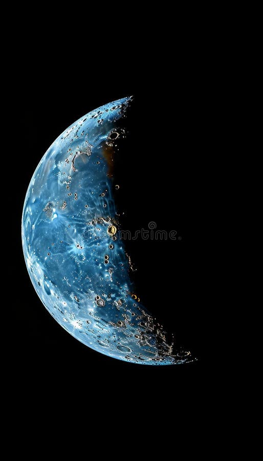 A Bright Blue Crescent Moon Illuminated Against a Dark Night Sky Stock ...