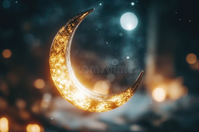 A Bright Crescent-shaped Object Glows in the Dark Night Sky, Surrounded ...