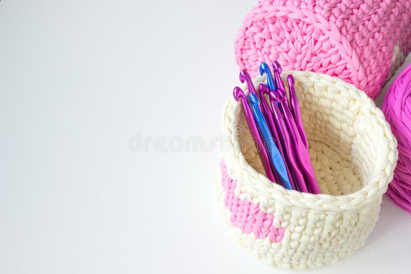 Bright Crochet Boxes Amd Crochet Hooks with Number. Pink and White ...