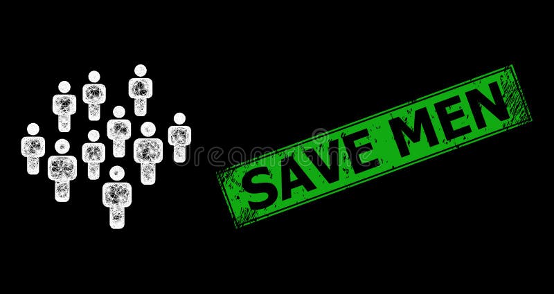 Grunged Save Men Seal and Hatched People Crowd Web Mesh with Bright ...